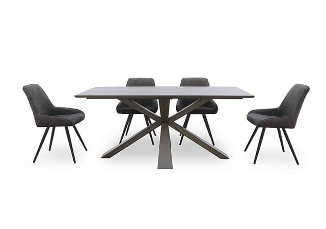 Saigon Fixed Table with Wooden Base and 4 Velvet Dining Chairs ...