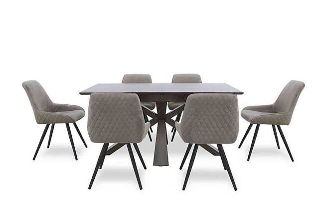 Saigon Extending Table with Wooden Base and 6 Taupe Velvet Dining ...