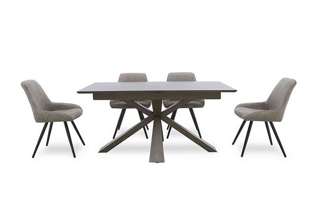 Saigon Extending Table with Wooden Base and 4 Taupe Velvet Dining ...