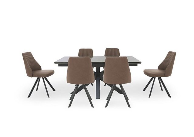 Vida Grey Extending Dining Table and 6 Swivel Chairs - Brown by ...