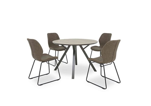 Pedro Round Dining Table with 4 Faux Leather Ski Leg Chairs - Light ...