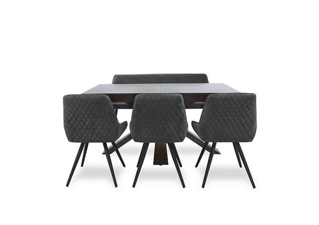 Saigon Extending Table with Wooden Base and 3 Velvet Dining Chairs and ...
