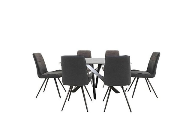 Samurai Compact Dining Table with White Ceramic Top and 6 Velvet Chairs ...
