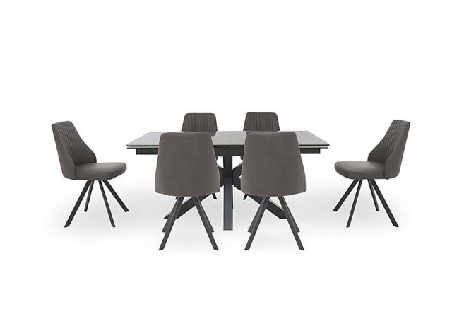 Vida Grey Extending Dining Table and 6 Swivel Chairs - Dark Grey by ...