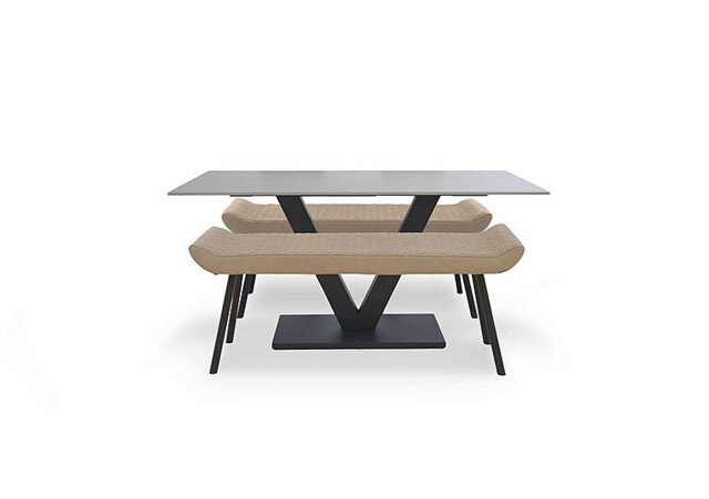 Ion Fixed Dining Table with 2 Faux Leather Low Benches - 135-cm - Light ...
