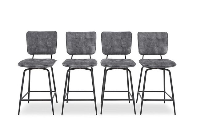 Habufa - Toronto Set of 4 Velvet Swivel Bar Stools - Anthracite by ...