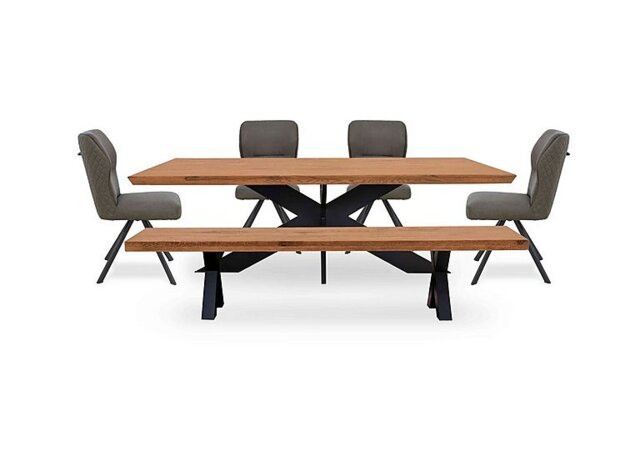 Bodahl - Loki Large Dining Table with Bench and 4 Steel Swivel Chairs ...