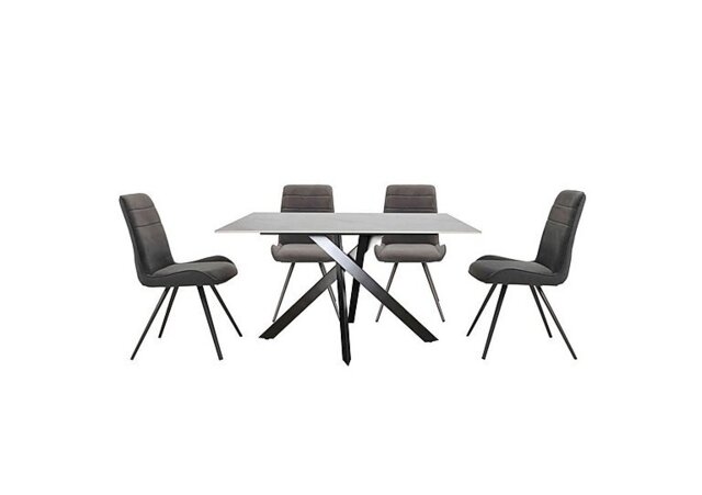 Samurai Compact Dining Table with White Ceramic Top and 4 Velvet Chairs ...