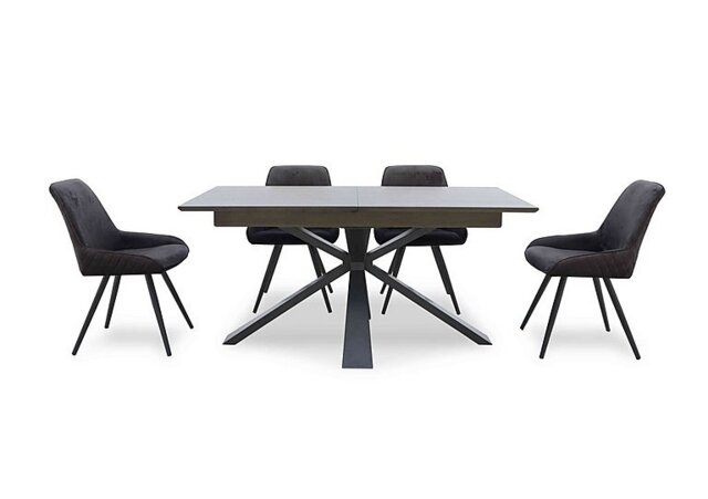 Saigon Extending Table with Metal Base and 4 Velvet Dining Chairs ...