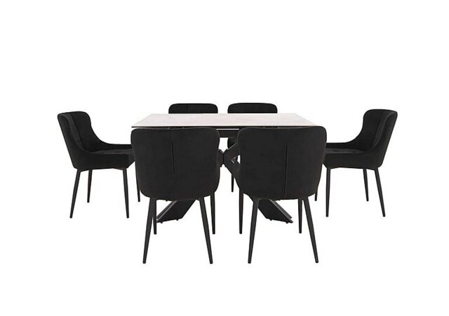 Kos Extending Dining Table with 6 Velvet Chairs Set - Black by ...