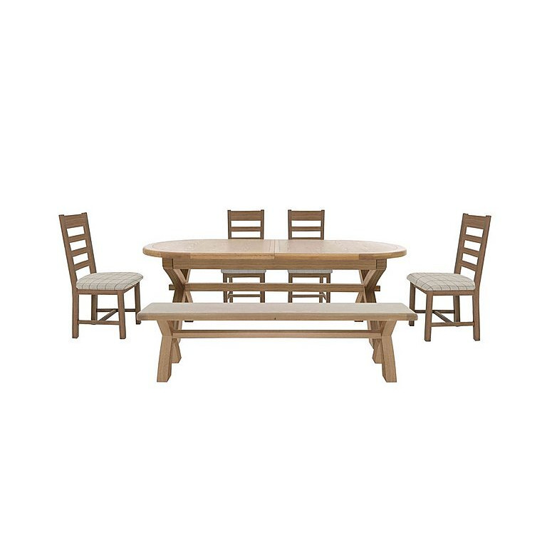 Hewitt Oval Extending Dining Table, 4 Slatted Chairs and 180 cm Bench ...
