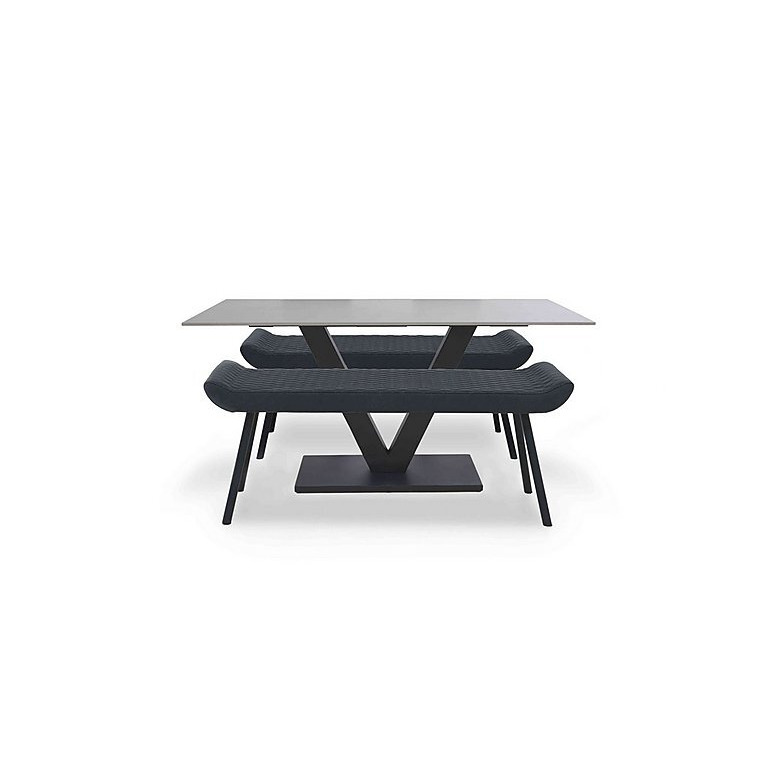 Ion Fixed Dining Table with 2 Faux Leather Low Benches - 160-cm by ...