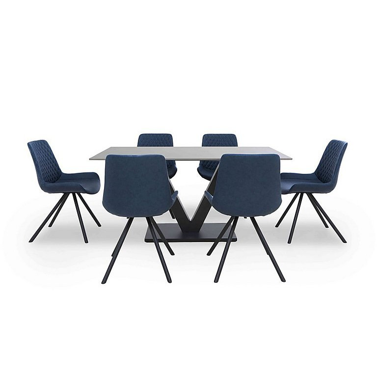 Ion Fixed Dining Table with 6 Fabric Chairs - 160-cm - Mineral Blue by ...