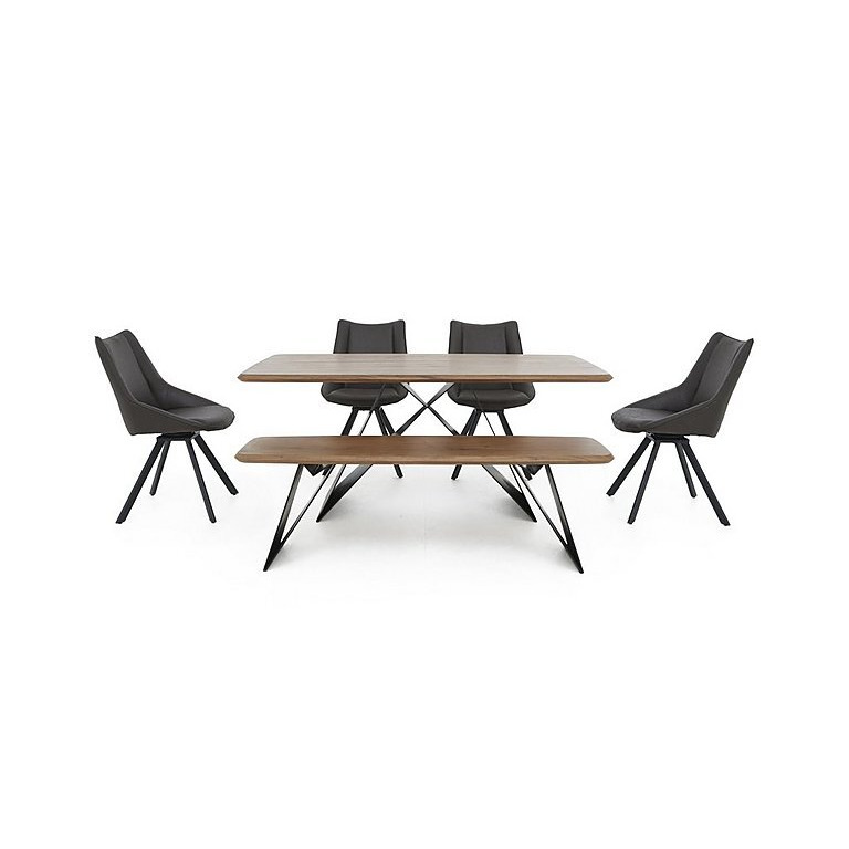 Lucio 170cm Dining Table with 150cm Bench and 4 Faux Leather Swivel ...