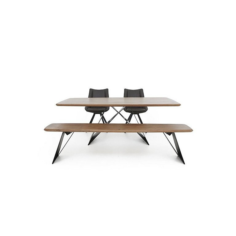 Lucio 200cm Dining Table with 200cm Bench and 2 Faux Leather Swivel ...