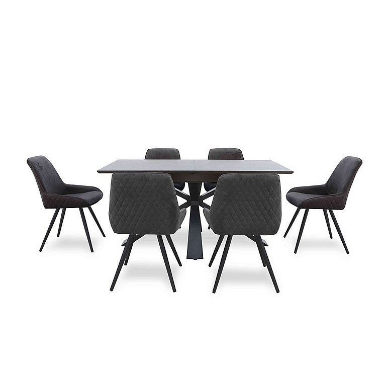 Saigon Extending Table with Metal Base and 6 Velvet Dining Chairs ...
