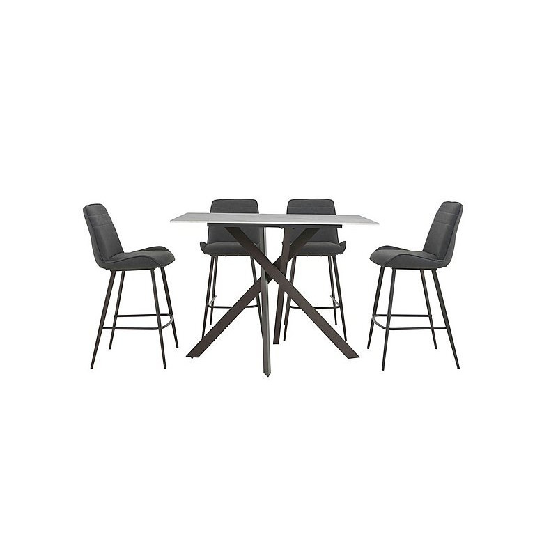 Samurai Table with White Ceramic Top and 4 Dark Grey Faux Leather Bar ...