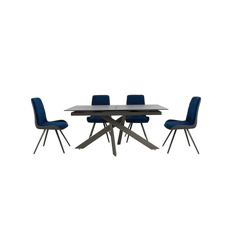 Samurai Extending Dining Table and 4 Velvet Chairs - Blue by Furniture ...