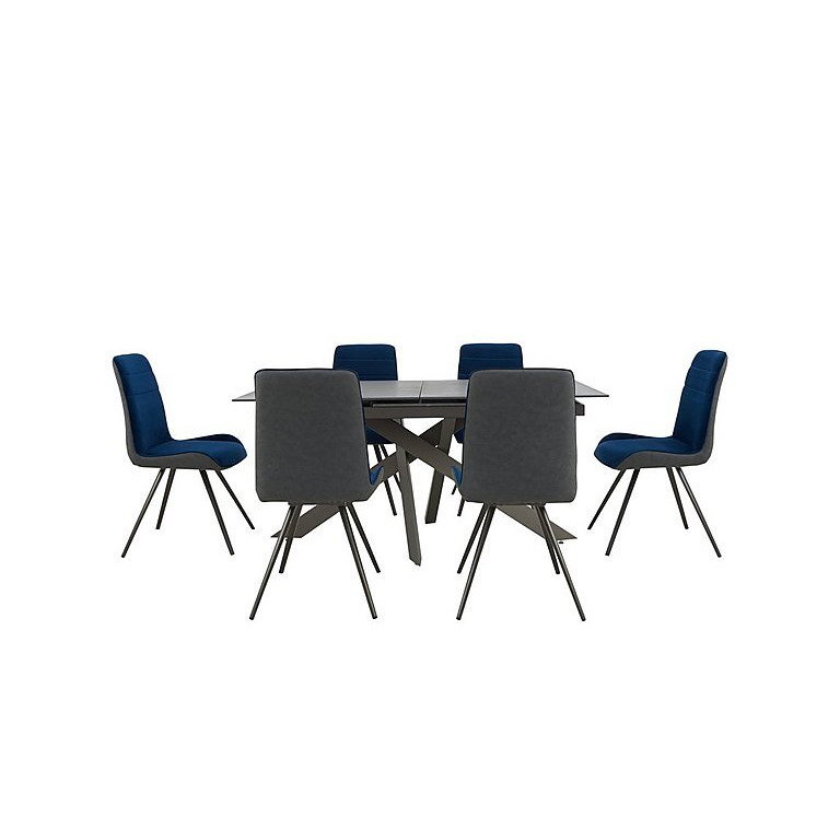Samurai Extending Dining Table and 6 Velvet Chairs - Blue by Furniture ...