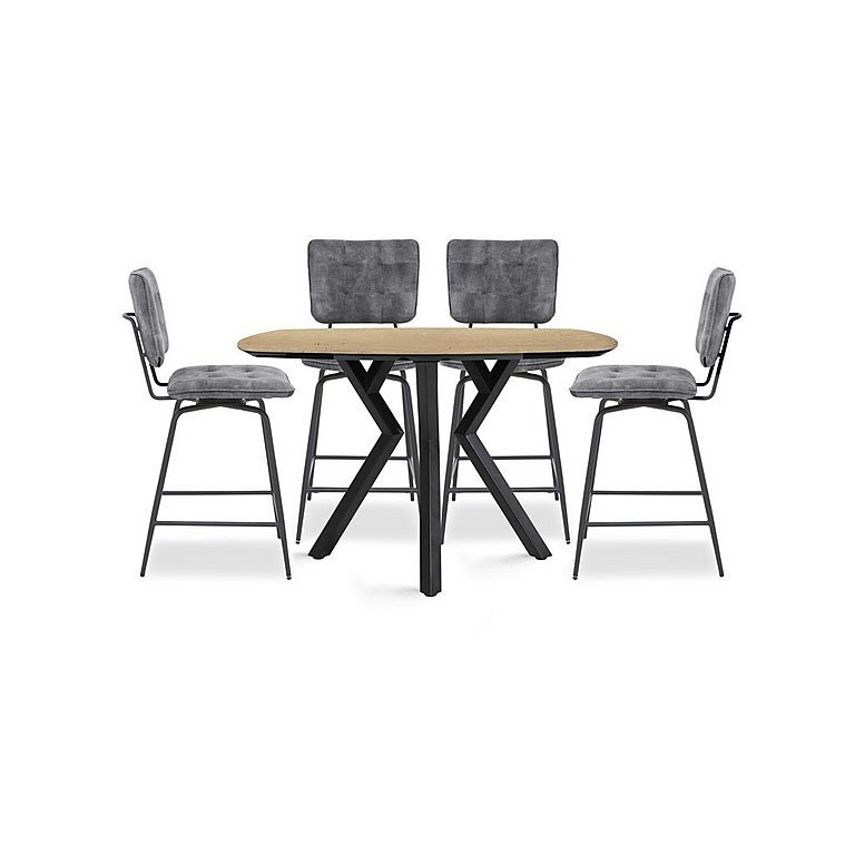 Habufa - Toronto Table and 4 Anthracite Velvet Swivel Bar Stools - Oak ...