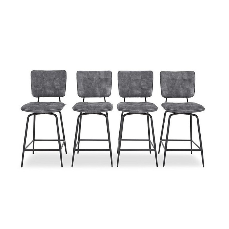 Habufa - Toronto Set of 4 Velvet Swivel Bar Stools - Anthracite by ...