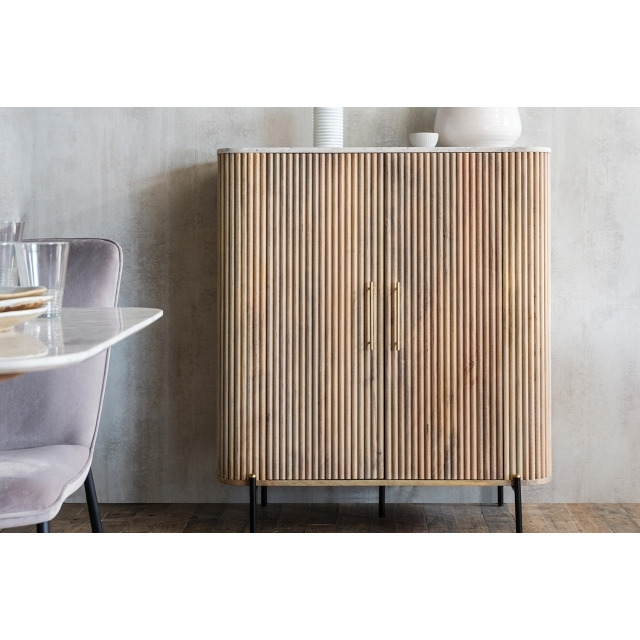 Rufus Reeded Mango Wood and Marble Highboard by Furniture World ...