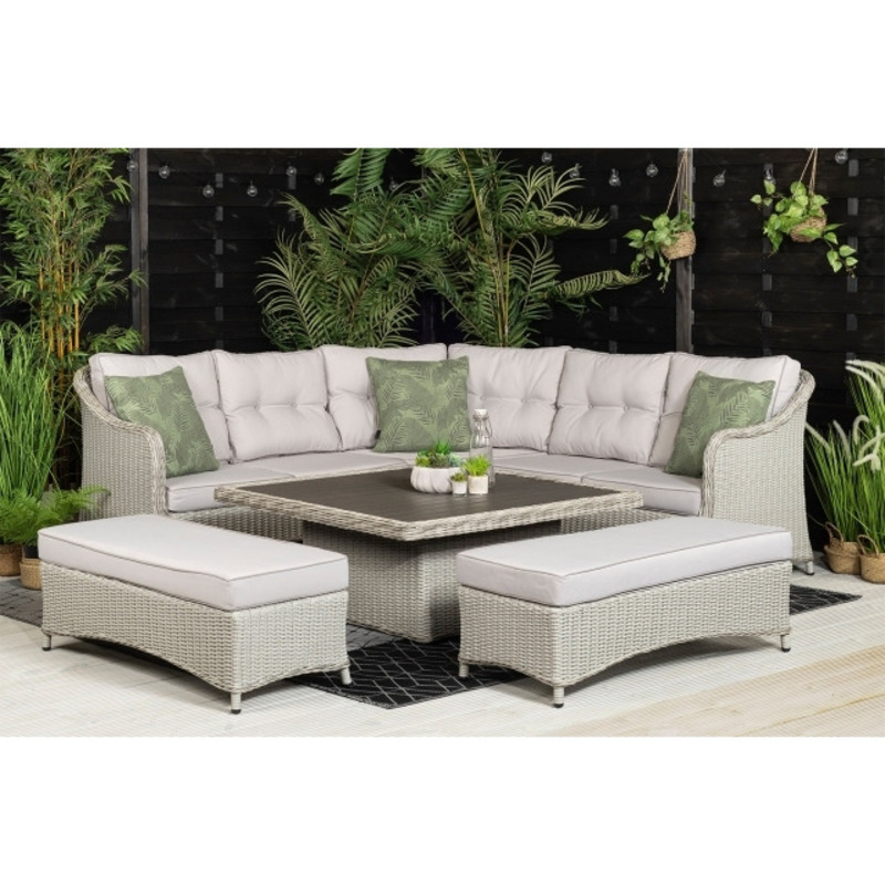 Home Junction Hazel Corner Sofa with Rising Table and 2 Benches in Grey ...