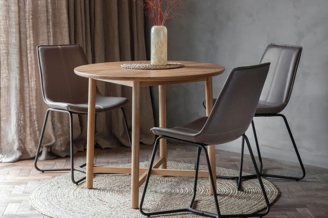 Gallery Direct Kingham Oak Round Dining Table Set and 4 Hawking Chairs ...
