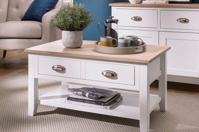 Chester Oak Painted White - Coffee Table 90x55cm FB All White - White ...