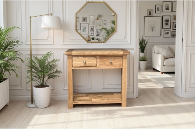 Largo Rustic Solid Oak 2 Drawer Console Table - Oak by Furniture World ...