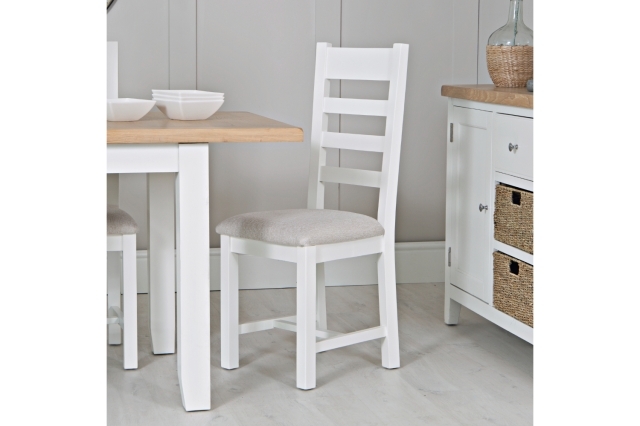 Eton Painted White Oak Ladder Back Dining Chair with Fabric Seat ...