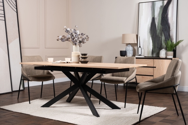 Jaxon Oak Finish 160-220cm Ext Dining Table Set with x4 Jackson Chairs in Taupe - Oak by ...