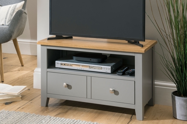 Chester Oak Painted Grey - Small TV Unit 80cm Wide Moles Breath Grey ...