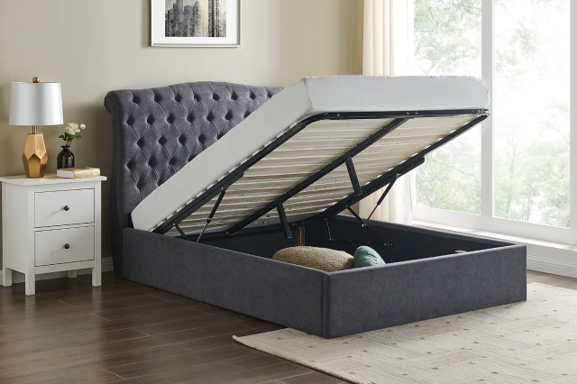 Rosalie Fabric Ottoman Storage Bed Frame in Dark Grey - King Size ...