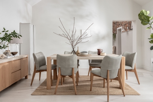 Arlo Natural Oak 140cm Dining Table with Travertine Ceramic Top - Stone ...