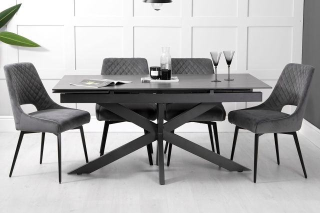 Calgary 1.6m Extending Sintered Stone Grey Dining Table Set and ...