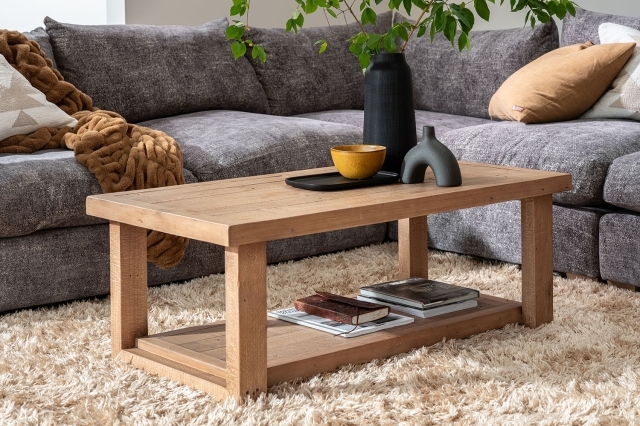 Oakley Reclaimed Wood Coffee Table in Rustic Buff Finish - Reclaimed by ...