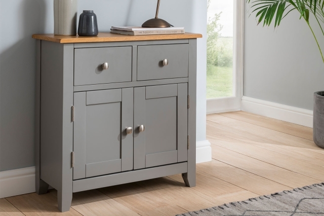 Chester Oak Painted Grey - Mini 2 Door Sideboard 75cm Wide Moles Breath Grey - Grey by Furniture ...