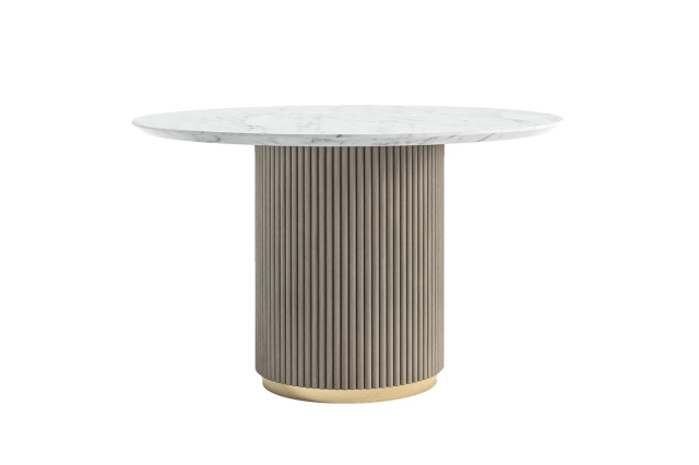Isabella Reeded Mango Wood Round Dining Table with Marble Top - Brown ...