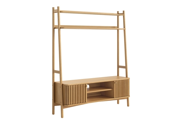 Soho Natural Oak Slatted 137cm Ladder TV Unit - Oak by Furniture World ...