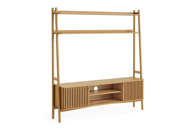 Soho Natural Oak Slatted 165cm Ladder TV Unit - Oak by Furniture World ...