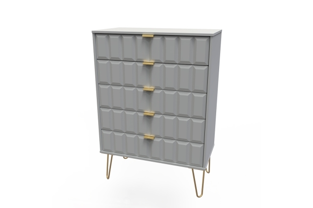 5 Drawer Wide Chest of Drawers with Cube Panel Design - Shadow Matt by ...