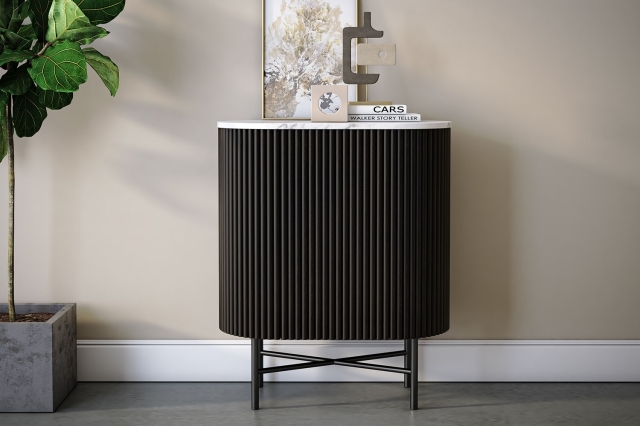 Lucas Reeded Mango Wood Black Mini Sideboard with Marble Top - Black by ...