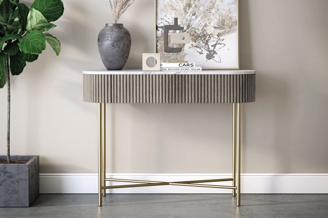 Isabella Reeded Mango Wood Console Table with Marble Top - Brown by ...
