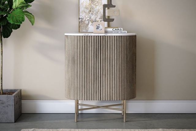 Isabella Reeded Mango Wood Mini Sideboard with Marble Top - Brown by ...