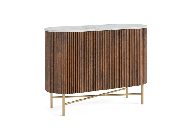 Harvard Reeded Mango Wood Small Sideboard with Marble Top - Brown by ...