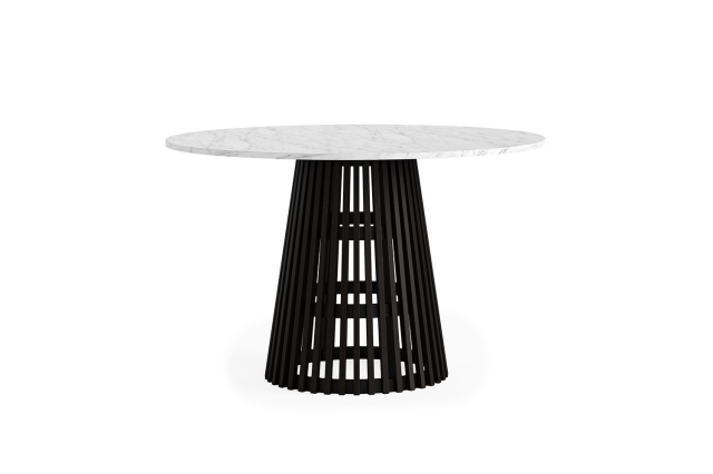 Soho Black Oak Slatted Round Dining Table with Marble Top - Black by ...