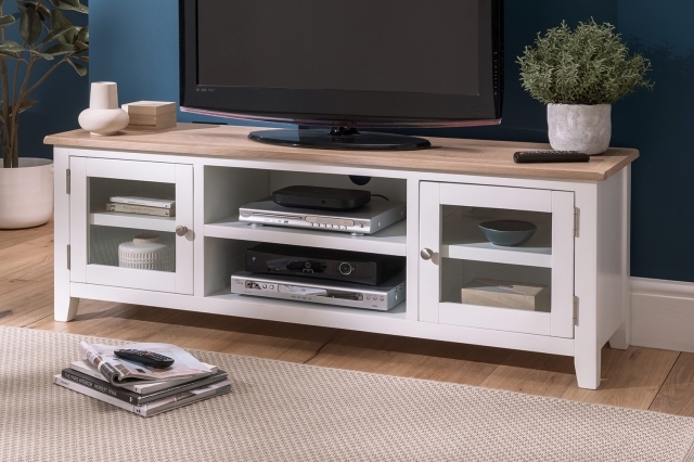 Chester Oak Painted White - Large TV Unit 150cm Wide FB All White ...