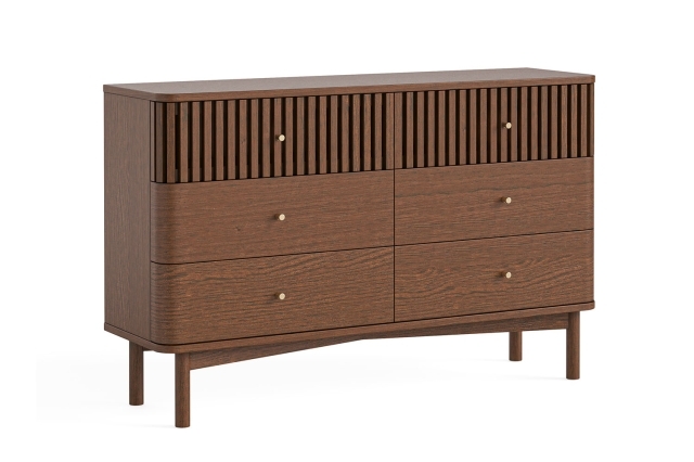 Soho Brown Oak Slatted 6 Drawer Chest of Drawers - Brown by Furniture ...