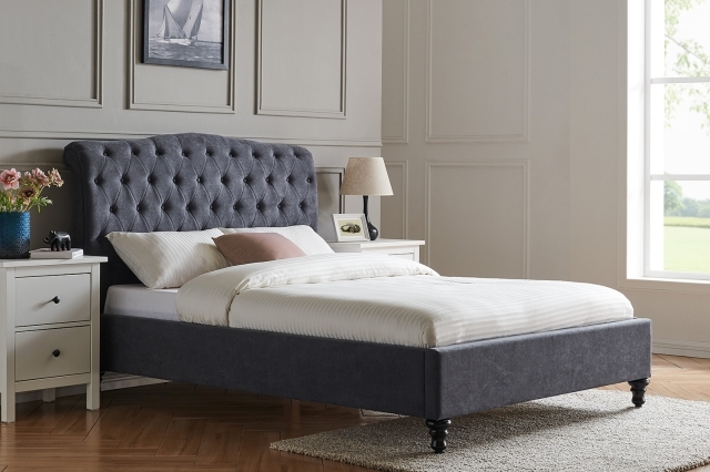 Rosalie Fabric Bed Frame in Dark Grey - King Size - Dark Grey by ...